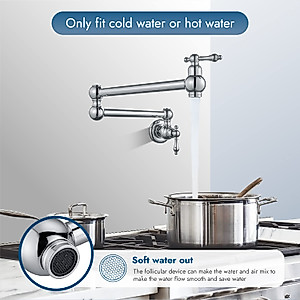 Cinwiny Polished Chrome Pot Filler Faucet Wall Mount Classical Folding Stretchable Stainless Steel Kitchen Restaurant Sink Faucet with Double Joint Swing Arm 1 Hole 2 Handle Commercial