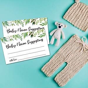 50 Baby Shower Name Suggestion Cards, Greenery Name Suggestion Cards for Baby Shower, Name Suggestion Game, Baby Shower Games, Baby Party Supplies, 3.5 x 2 Inches