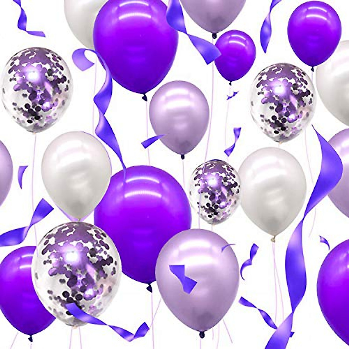 72pcs Purple Balloons Assorted Latex Purple Confetti White Balloons for Wedding Birthday Graduation Party Decorations