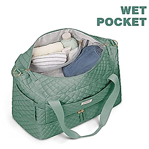 ETRONIK Travel Bag for Women, Gym Duffel Bag with USB Charging Port, Weekender Overnight Bag with Wet Pocket and Shoes Compartment for Women Travel Gym Daily Use (Green)