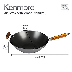 Kenmore Hammond Flat Bottom Carbon Steel Wok, 14-Inch, Black