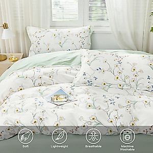 SAPHREAS Floral Duvet Cover Set Queen Size 3pcs White Fresh Magnolia Flower Botanical Bedding Comforter Cover Set 100% Cotton 1 Quilt Cover 90"x90" 2 Pillow Shams(No Comforter)