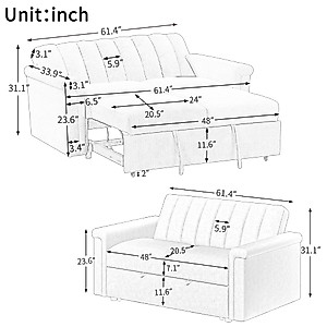 Merax 61.4" Loveseat Sofa Couch with Pull Out Bed, 3 in 1 Convertible Velvet Sleeper Sofa Bed with Adjustable Backrest for Apartment, Office, Living Room (Beige)