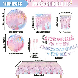 170 Pcs Gradient Birthday Party Decorations Paper Plates and Napkins, Its Me Hi Im the Birthday Girl Its Me, Music Party Favors Disposable Tableware Set for Girls Birthday Decorations Serve 24