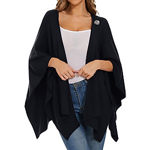 FUGREEN Ponchos for Women Knitted Shawls and Wraps for Evening Dressess Knitted Casemere Feel Poncho with Button
