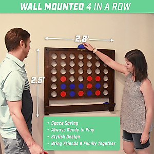 GoSports Wall Mounted Giant 4 in a Row - Jumbo Four in a Row with Coins - Choose Your Style