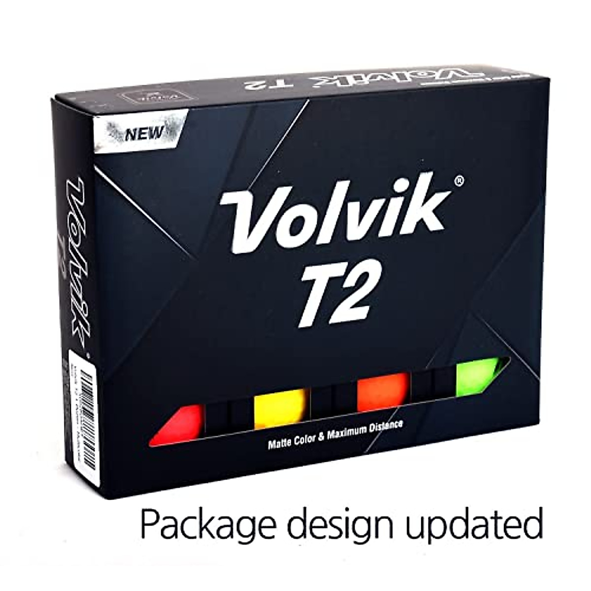 Volvik T2 Ionomer Polymer Low Side Spin Matte Finished Long Distance Balls 2-Pieces, 1 Dozen (Multicolor)