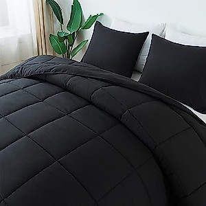 HOXXME Twin Size Comforter Set Black, All Seasons Bedding Comforters & Sets with Pillow Cases, 2 Pieces Lightweight Summer Duvet Insert, Down Alternative Bedding Set with 1 Pillowcases, 64"x88"