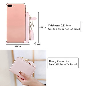 GEEAD Small Wallets for Women Bifold Slim Coin Purse Zipper ID Card Holder PU Leather Pink