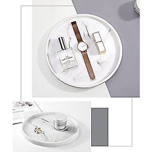 Shinowa Vanity Tray, Resin Bathroom Decorative Tray Catchall Organizer Jewelry Dish Tray for Bathroom Bedroom Counter-top Vanity Organization Vanity Table Jewelry Organizer, White Marble
