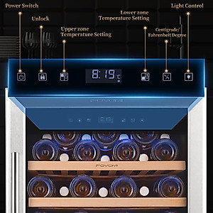 FOVOMI Wine Refrigerators,52-bottle Wine Fridge Cooler Freestanding Wine Refrigerator,(Bordeaux 750ml) Dual Zone Compressor Wine Cellars Chiller