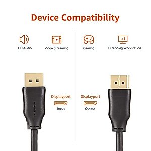 Amazon Basics Uni-Directional DisplayPort to HDMI Display Cable - 10 Feet & DisplayPort to DisplayPort HD Display Cable - 10 Feet