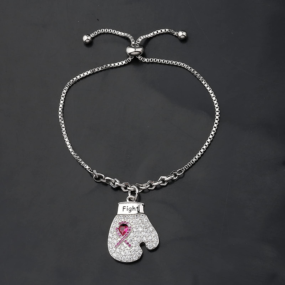 HOLLP Breast Cancer Awareness Bracelet Fight The Cancer Recovery Jewelry Cancer Survivor Gift for Women (Rose Red-S)