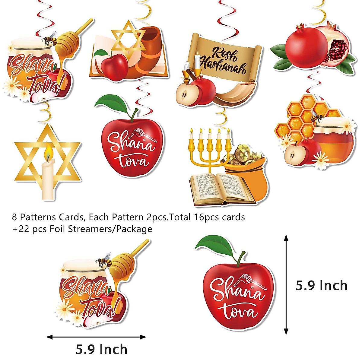 LOONELO 38pcs Happy Sukkot Hanging Swirls, Chag Sameach Party Foil Ceiling Swirls Streams, Happy Sukkah Sukkot Decorations for Jewish Holiday Celebration Festival Decoration and Party