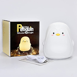 Penguin LED Night Light, Cute Nursery Color Changing Night Light with Tap Control, USB Rechargeable Portable Squishy Silicone Soft Lamp Gifts Bedroom
