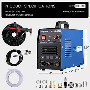 VIVOHOME 3 In 1 Multi-functional Plasma Cutter Cutting TIG STICK/MMA Non Touch Pilot Arc Welding Machine Dual Voltage 110/220V CT520DF Blue