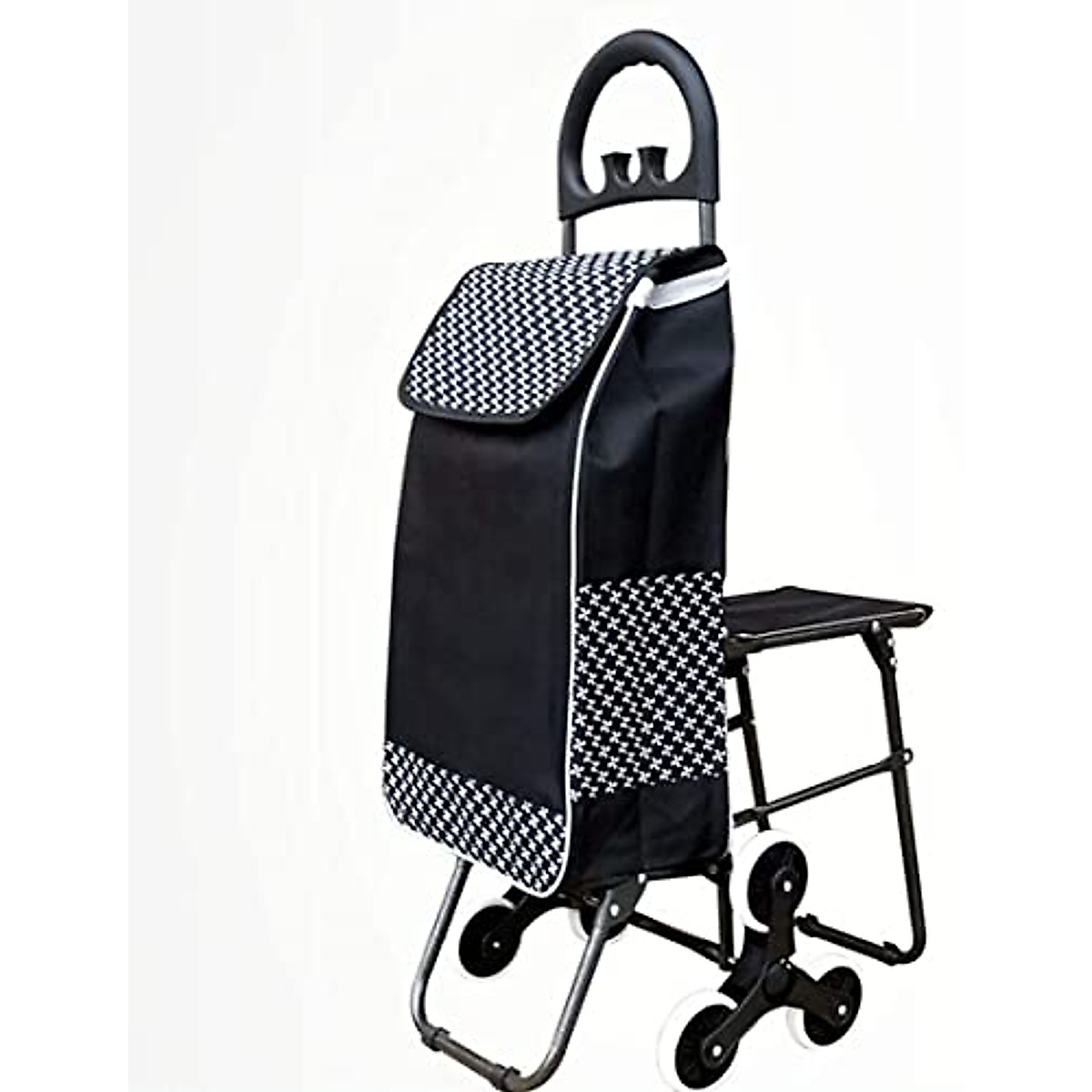 Shopping Trolley on Wheels Multi Function Shopping Cart Trolley Old Age Handcart Stair Climber with Hook Handle Seat Removable Waterproof Canvas Bag Storage Hand Trucks,Black,A ,Shopping Trol