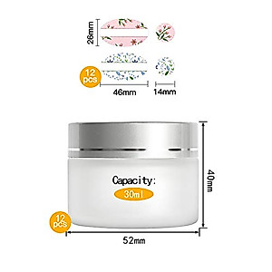 12 Pack 30ml 1 oz Matte Clear Glass Jars with Silver Lids & Inner Liners,Round Containers Travel Jars for Cosmetics, Eye Shadow, Makeup and Face cream Lotion.