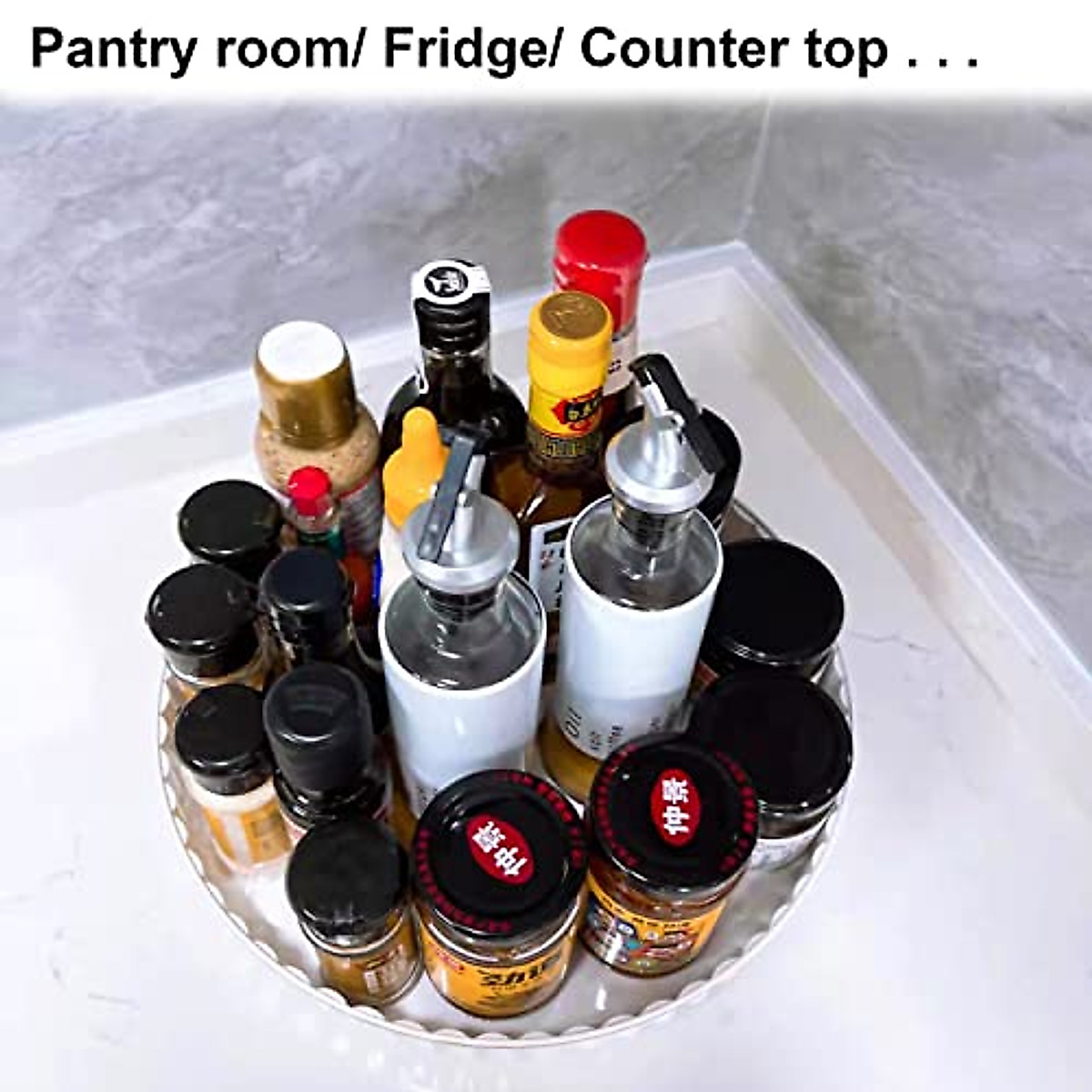 Lazy Susan Turntable, Plastic Ivory, 12-inch Rotating Lazy Susan Turntable Organizer for Kitchen/Bathroom, Pantry, Cabinet, Dining Table, Fridge, Countertop