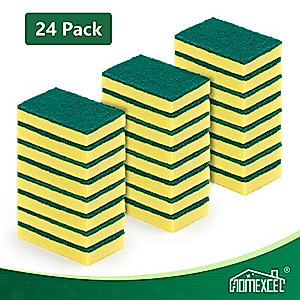 HOMEXCEL 24 Count Heavy Duty Scrub Sponges Kitchen,Small Dish Sponges for Kitchen,Flexible Household Cleaning,3.5"X2.1"X0.9"