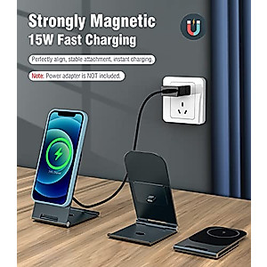 Moko Armor Foldable Magnetic Wireless Charger Stand Aluminum Alloy, Compatible with iPhone 14/13/12 Pro/Pro Max Fast Charging Station Dock Wireless Magsafe Desk Charger Holder,Light Gunmetal