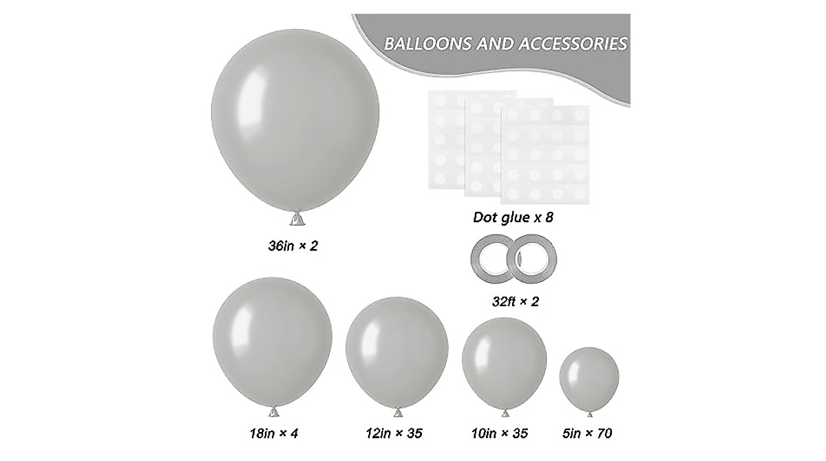RUBFAC Pastel Grey Balloons - 146pcs for Wedding & Party Decorations