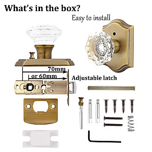 Gobrico Privacy Door Lock Sets Crystal Knobs Heavy Duty Door Hardware,Keyless Bath/Bed Door Knobset with Lock Inside,Push Pin Button,Antique Brass Arched Rosette,2 Pack