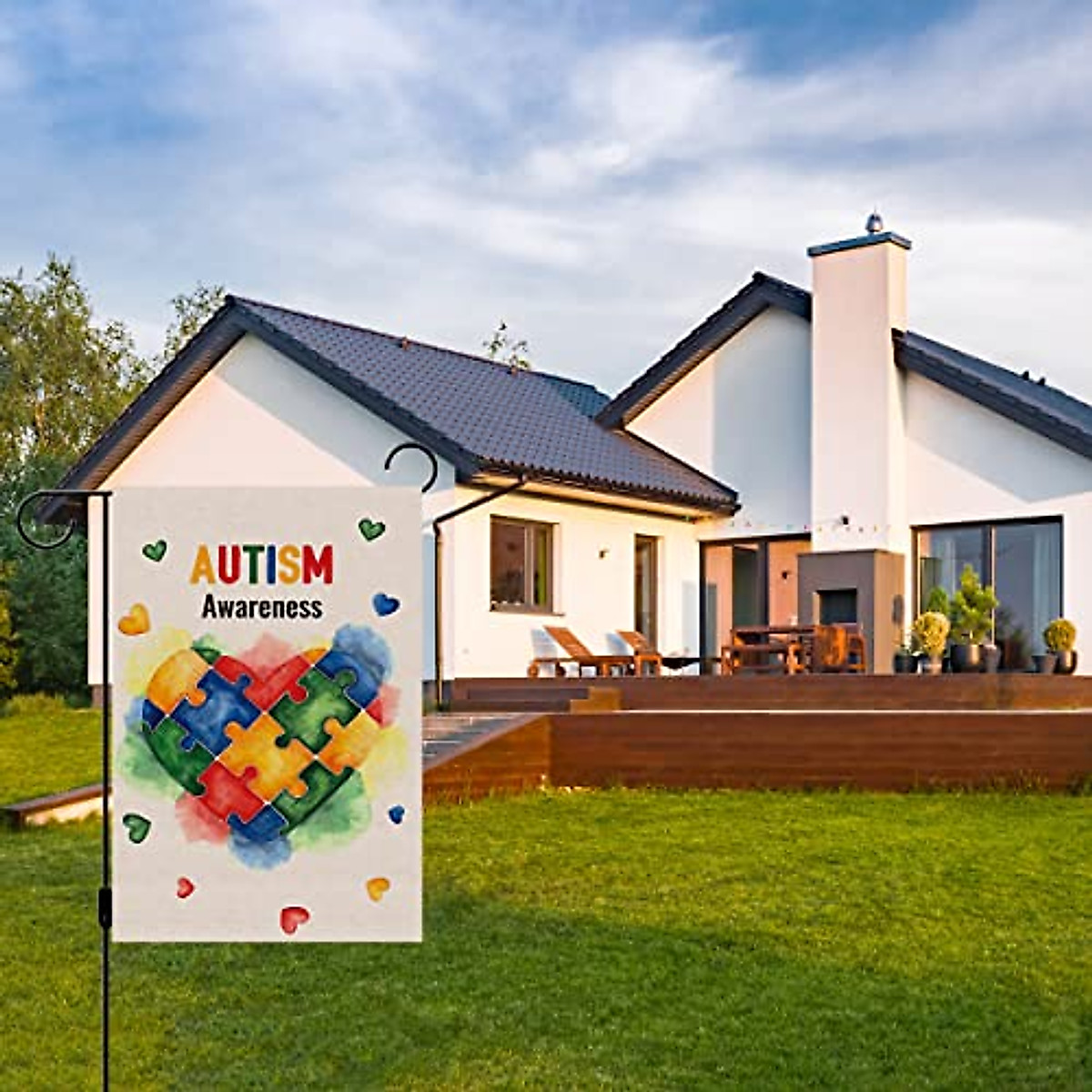 Autism Awareness Garden Flag Puzzle Piece Heart Inspirational Support Vertical Double Sized Yard Outdoor Decoration
