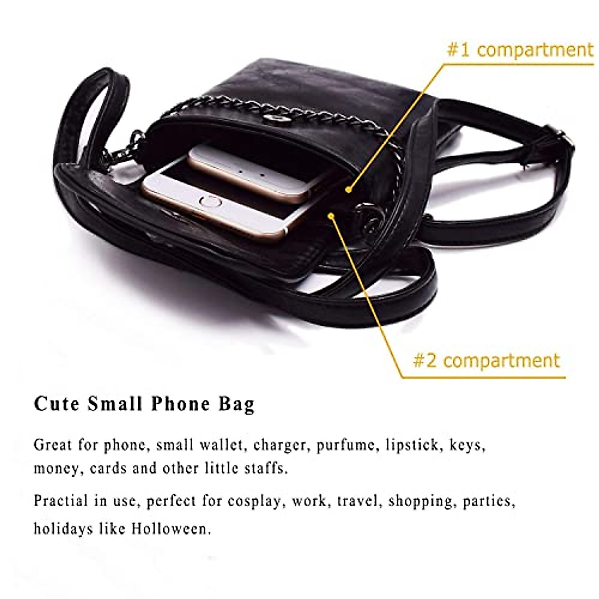 WITERY Small Crossbody Cell Phone Purse Gothic Leather Bag Shoulder Travel Purse