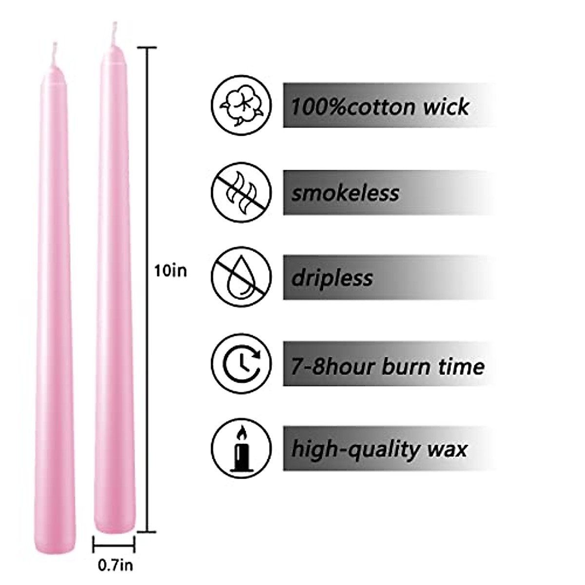 Pink 10-inch Cone Candles, Each Set of 14 odorless and drip-Free candlesticks -8 Hours Long Burning, Suitable for Home Decoration, Weddings, Parties