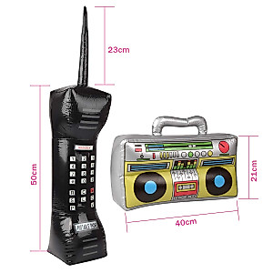 Hotusi Hip Hop Costume Kit, Bucket Hat Sunglasses Inflatable Boom Box Phone Dollar Sign Gold Chain 80/90s Party Supplies Cosplay Props