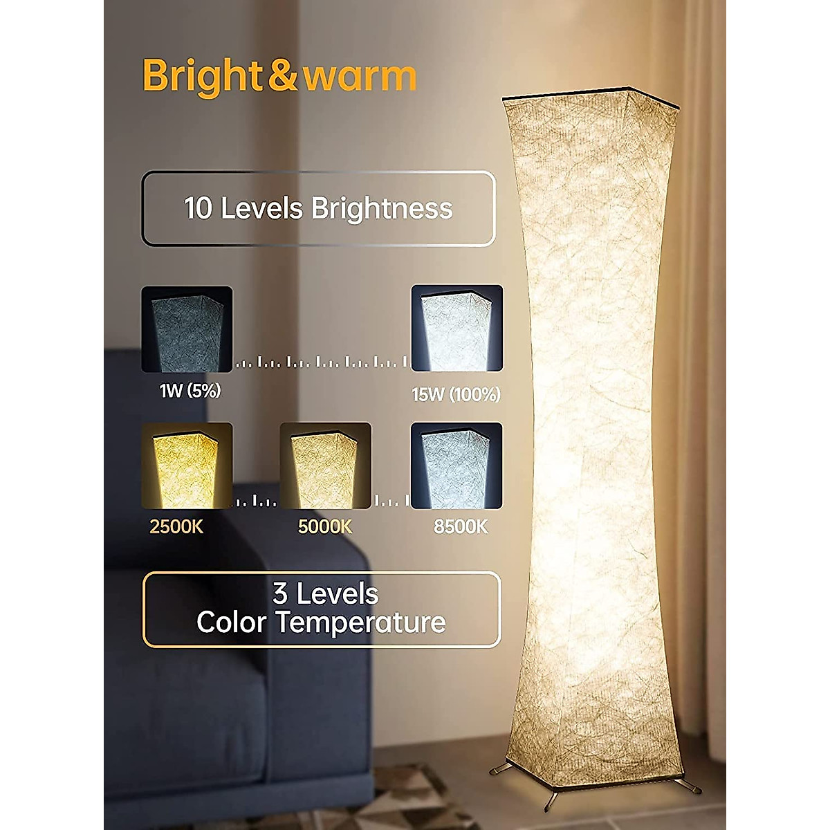 UVII RGB Floor Lamp with Remote, 62" Color Changing LED Lamp Remote Control, Dimmable Standing Lamp for Living Room, Bedroom, Gaming Room, Modern Soft Light