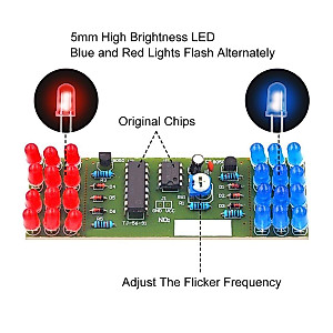 DORHEA 3 Set LED Flashing Lights Practice Board - NE555 CD4017 IC Kits - Red Blue Dual-Color DIY Kit - Strobe Electronic Suit Flashing Lights Components