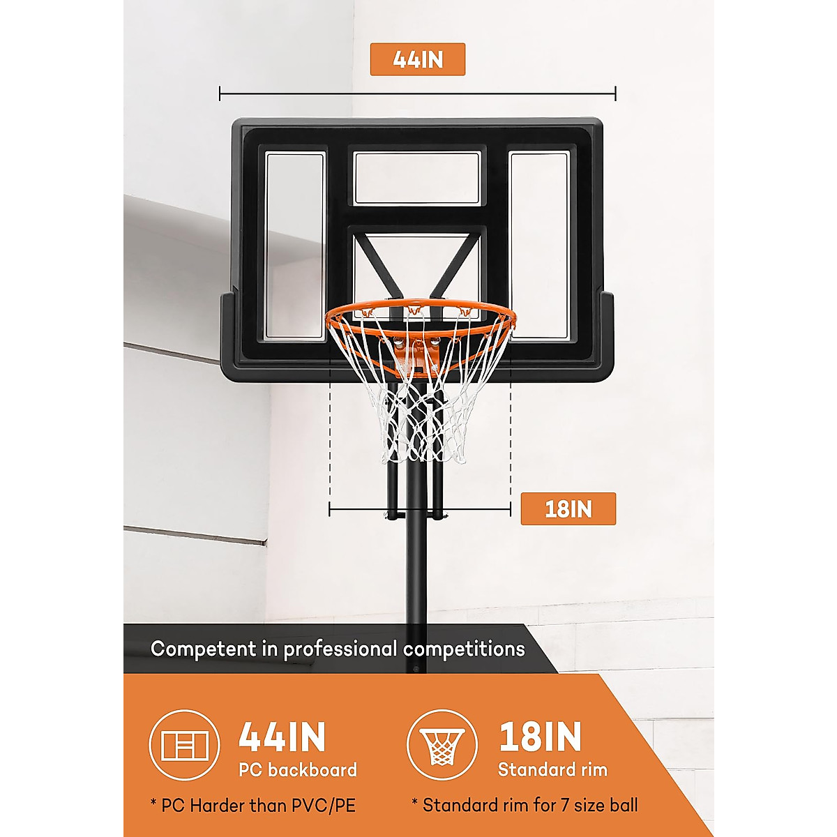 Aimking Portable Basketball Hoop Outdoor System with 44 Inch Shatterproof Backboard, 4.8-10 Feet Height Adjustable Basketball Goal System for Youth/Teens/Adults Indoor Outdoor