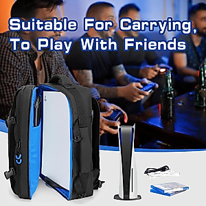PGmoon Travel Backpack Compatible with Playstation5 Console, Storage Carrying Case Bag Fits for PS5 /PS4 Console, Controllers, 15.6’’ Laptop, Game Discs (Patent Design)