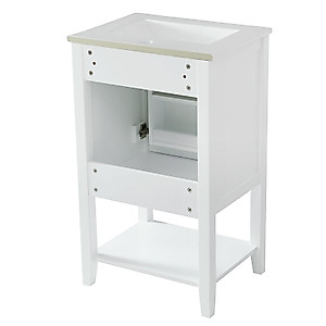 ANTSKU 20 Inch Small Bathroom Vanity with Sink Combo, Modern Single Sink Vanity with Top, Wood Bathroom Cabinet with Ceramic Sink, Soft Closing Door, Storage Rack and Open Shelf (White)