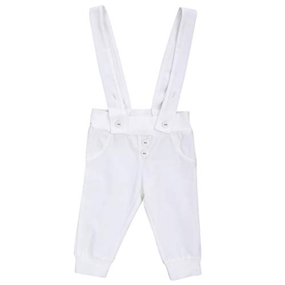 Baby Boys Baptism Christening Outfit Bowtie Romper Suspenders Pants Gentleman Formal Wedding Party Tuxedo Suit Ring Bearer Clothes Set for Birthday Cake Smash Photo White - Long Sleeve 6-12 Months