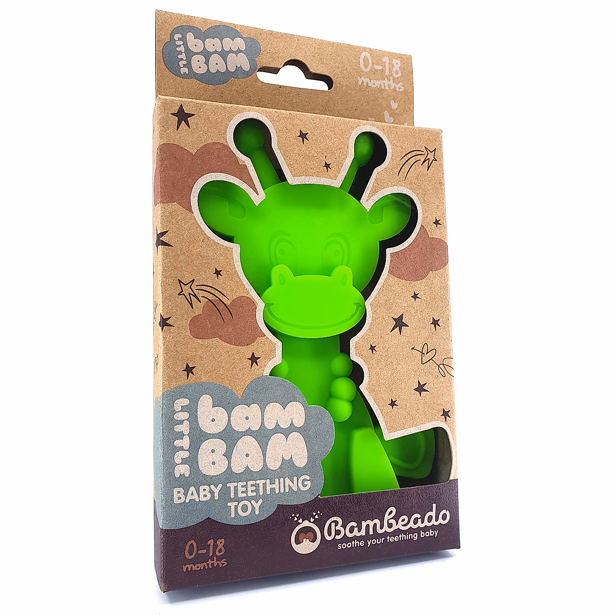 Baby Teething Toy Extraordinaire - Little Bambam Giraffe Teether Toys by Bambeado. Toy for Natural Teething Comfort and for Sore Gums - Christmas Gift for Baby Through to Infant - Lime