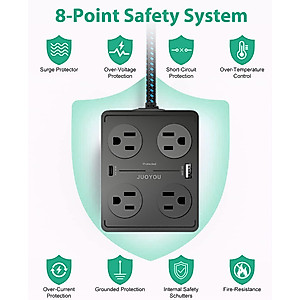 JUOYOU Power Strip Surge Protector - 8 Widely Spaced Outlets with 6 USB Ports(USB C 20W & USB A 20W), 3 Side Outlet Extender with Flat Plug Extension Cord 5 ft
