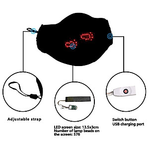 AINSKO LED Luminous Mask, Programmable Face Mask, Rechargeable Bluetooth Mask, Smartphone App Control Scrolling Colourful Display