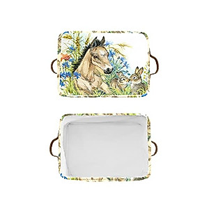 Cute Horse and Bunny Personalized Storage Basket ,Custom Storage Bins Cubes Organizer with Handle for Bedroom Wardrobe,Nursery,Basket 2 Pack
