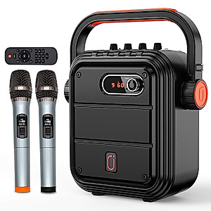 JYX Karaoke Machine with Three Wireless Microphones, Portable Bluetooth Speaker with Shoulder Strap, HD Sound PA System Support TWS, Radio, AUX In, REC, Bass&Treble for Outdoor Party/Meeting
