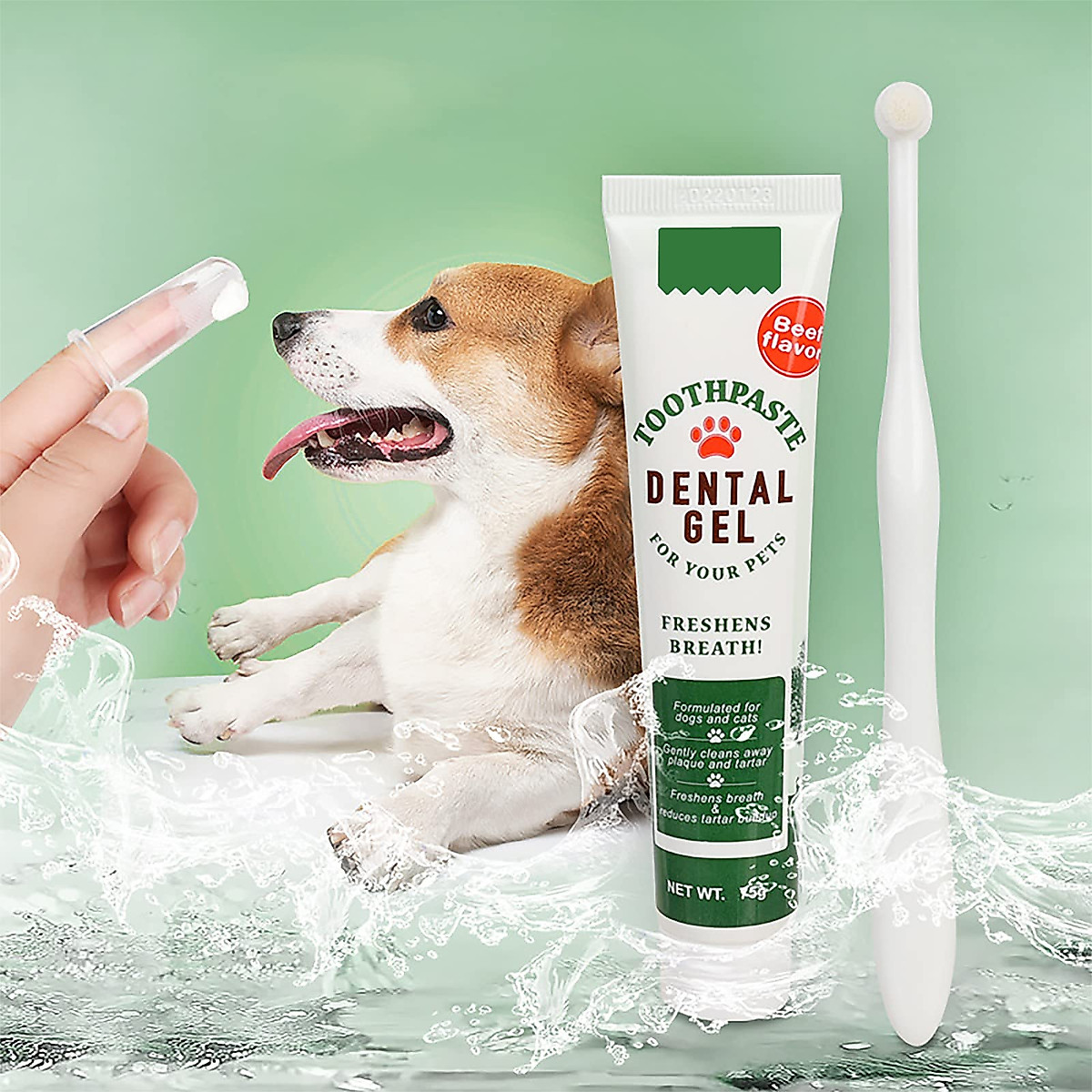 Pet Dog Tooth Brushing Kit - Dog Finger Toothbrush, 360° Toothbrush & Beef Flavor Toothpaste for Dogs Puppy Cats Teeth Oral Cleaning, Fresh Breath, Reduces Plaque & Tartar Buildup Dental Care Kit