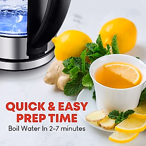 ChefGiant Cordless Electric Tea Kettle - 1.7L Hot Water Boiler Made of Glass & Stainless Steel - Large Capacity Water Heater with Auto Shut-Off