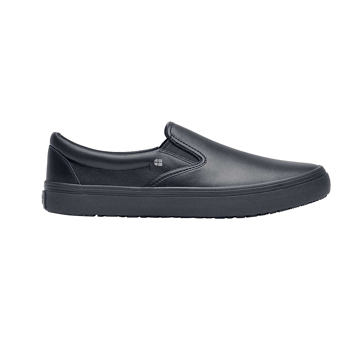 Shoes for Crews Merlin, Slip-On, Men's, Women's, Unisex, Slip Resistant Work Shoes, Black Leather, Men's Size 6.5 Wide, Women's Size 8 Wide