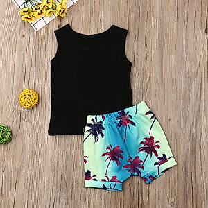 Infant boy Outfits 0-3 Months Summer Baby Boys Outfits Sets Shirts Shorts Pants 2 Piece momas boy Black Coconut Tree Coco Palm Hawaii Style