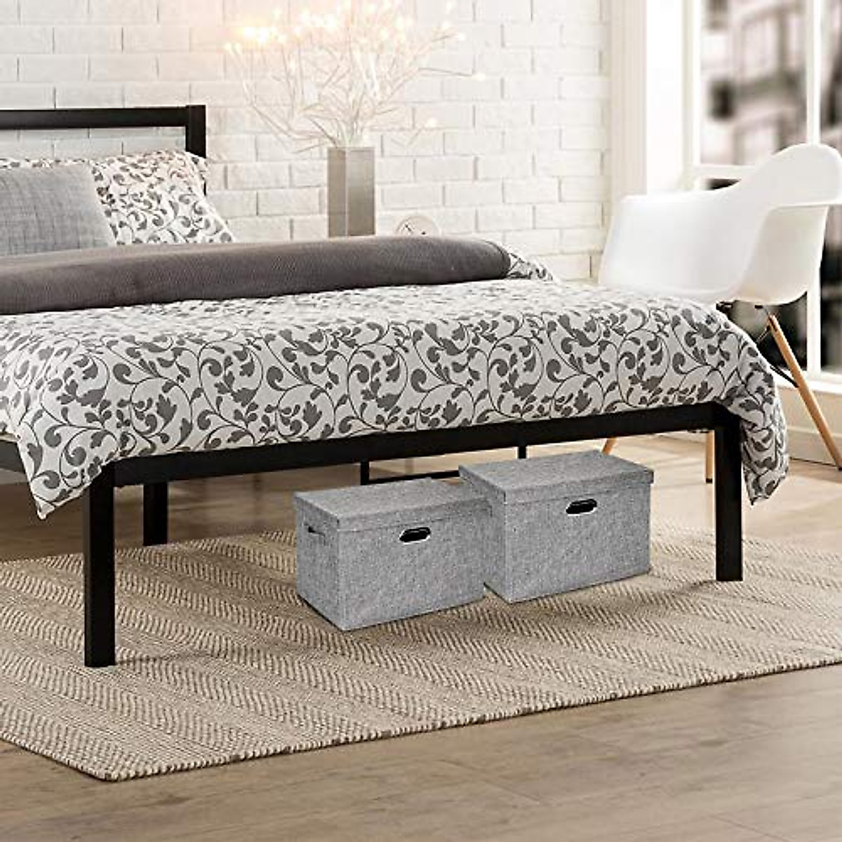 Storage Bins with Lids, Collapsible Linen Fabric Storage Box, Clothes Toy Organizer, Cubes Basket Containers with Cover for Cabinet Bookcase Boxes Home Bedroom(Gray, Large(17.7x11.8x11.8inch))