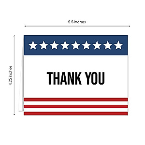Patriotic Thank You Greeting Cards / 125 American Thanks Note Cards With White Envelopes/Bulk USA Military Thank You Cards/Made In The USA