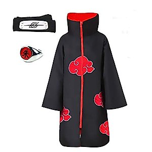 Mbeliever 4XL 3Pcs Cloak Halloween Cosplay Costume Uniform with Headband and Ring,Black Cloak Anime Cosplay(2XL)