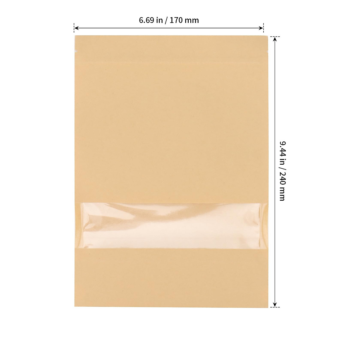 SHEUTSAN 200 Pack 6.6 x 9.4 Inch Kraft Stand Up Zip Lock Pouches, 17 x 24cm Brown Resealable Bags with Window, Reusable Kraft Zipper Paper Bags for Food Storage